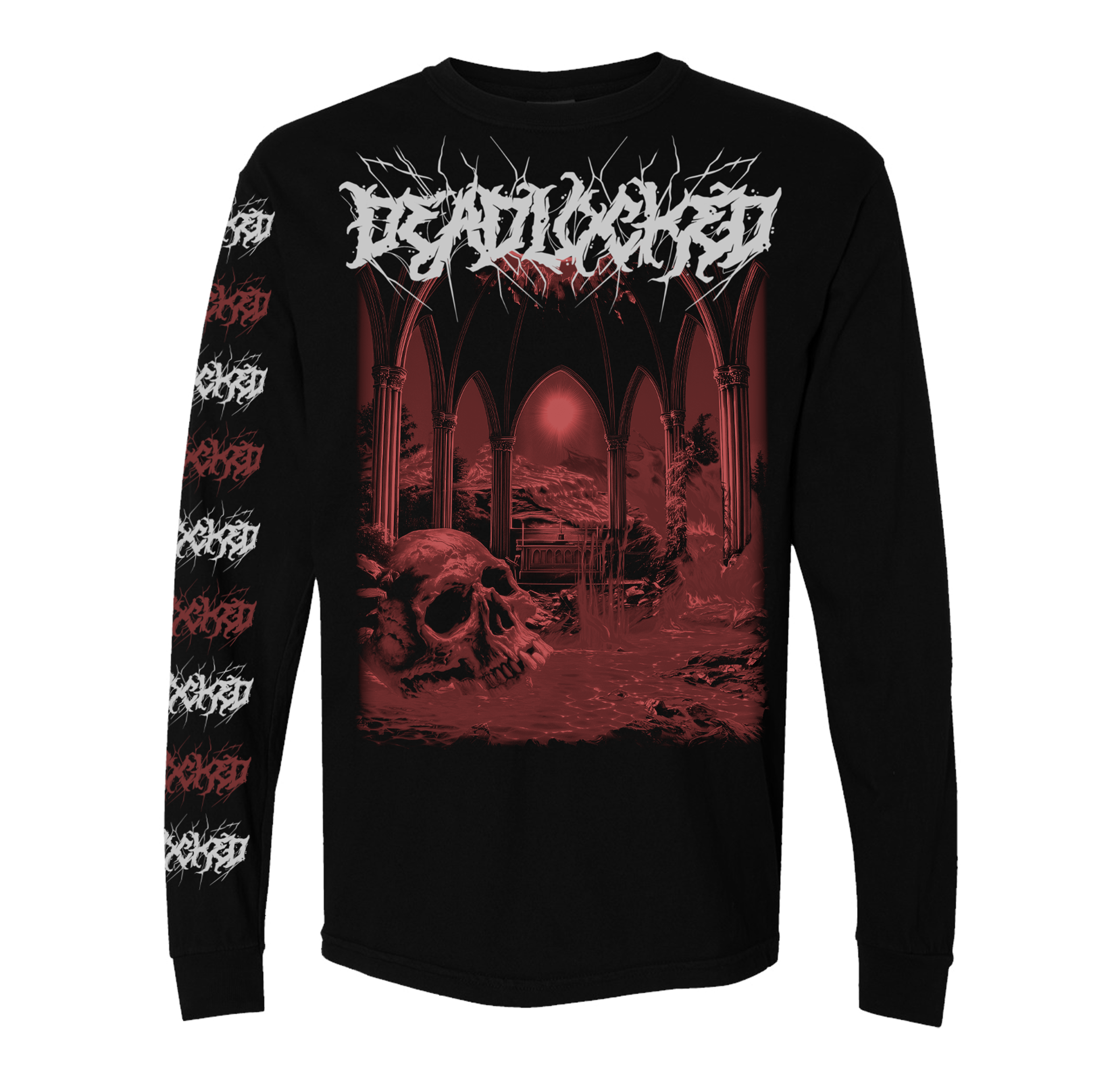 Deadlocked - Red Skull Longsleeve – Crestfallen Records